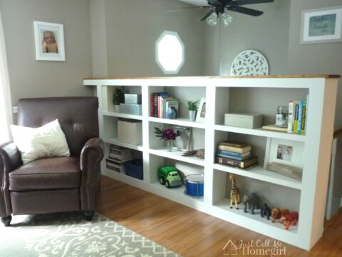 DIY Built In Railing Bookcase