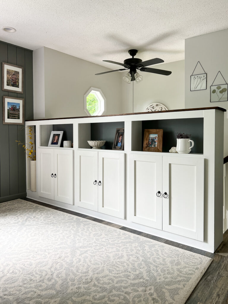 DIY Built In Railing Bookcase